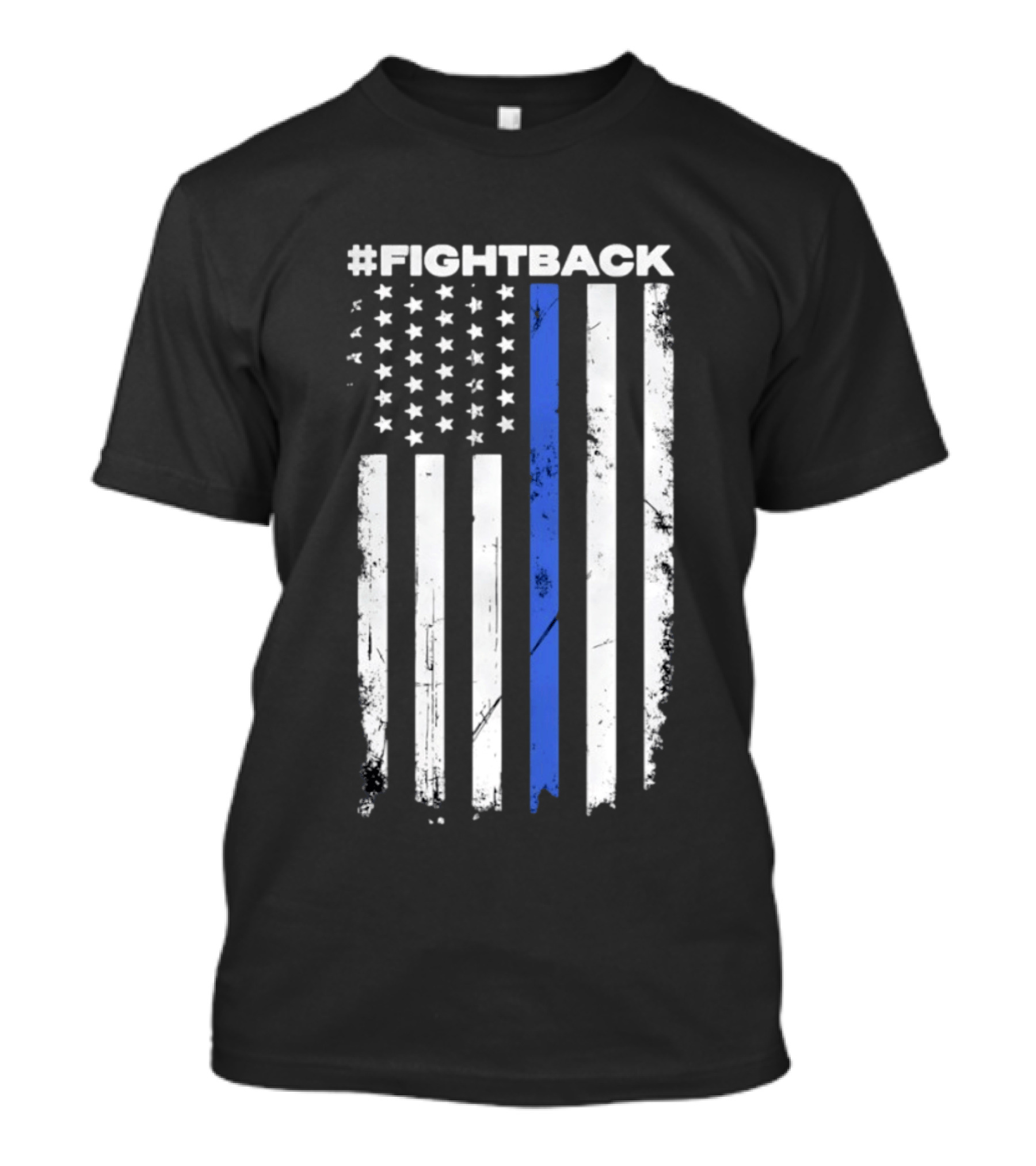 #Fightback Distressed Thin Blue Line American Flag T-Shirt