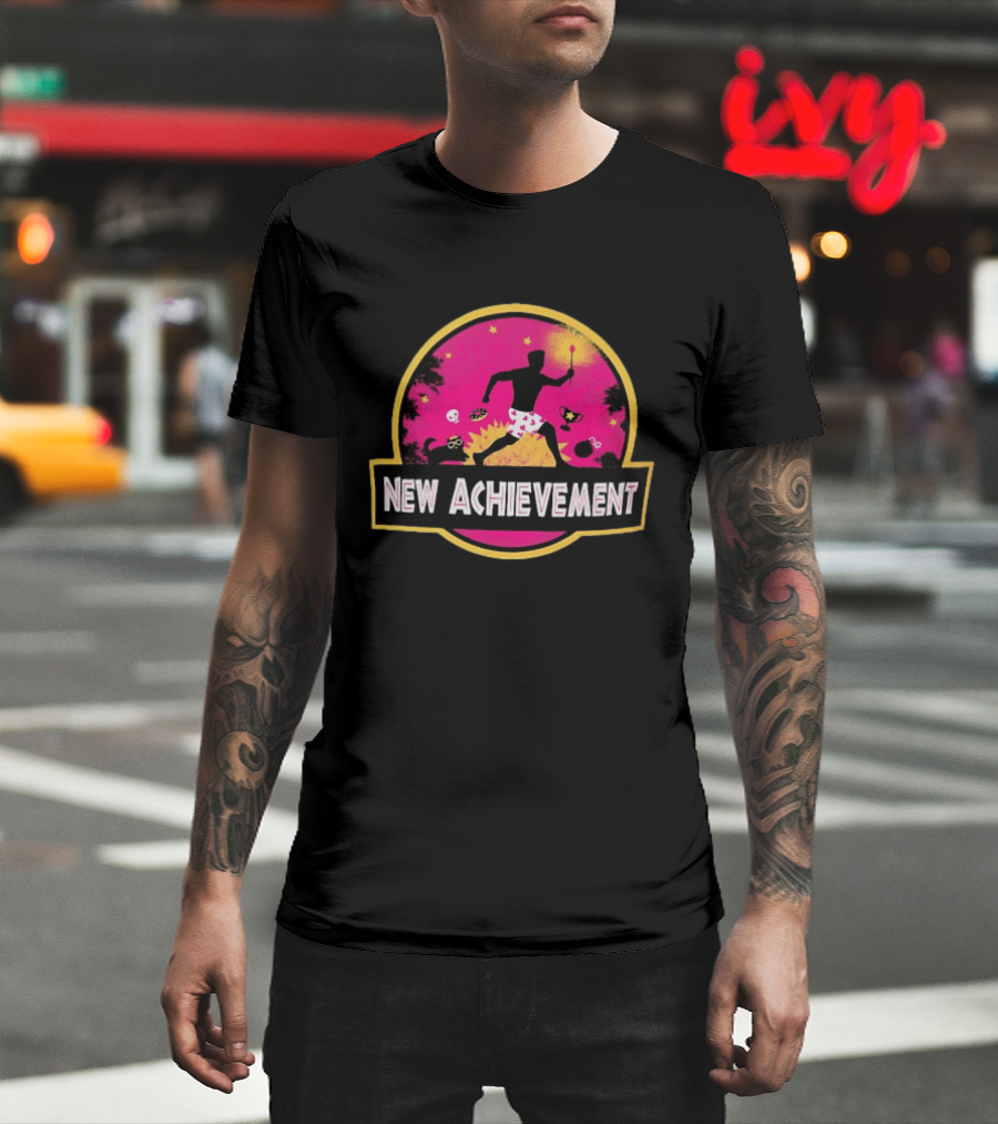 New Achievement Gaming Gamer Video Game Silhouette With Cat And Trophy T-Shirt