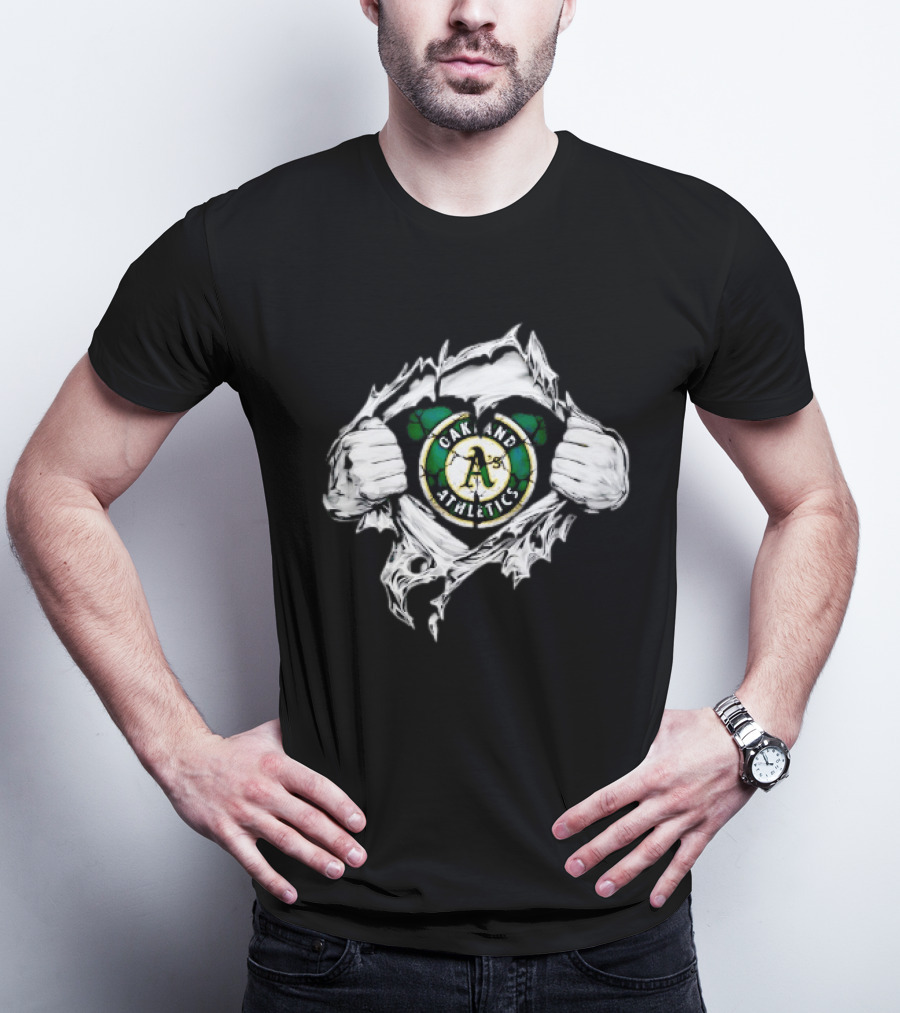 Oakland Athletics Ripped Chest A's MLB Team Spirit T-Shirt