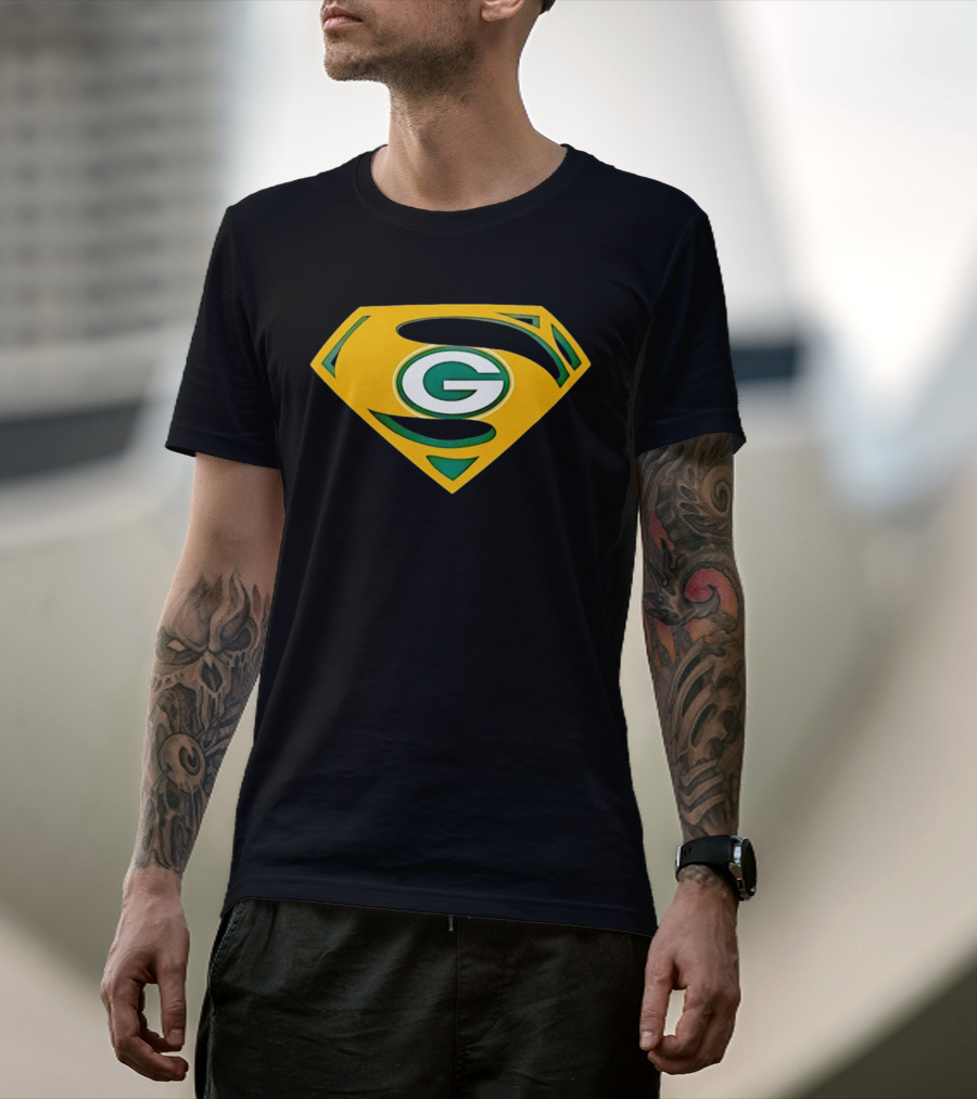 Green Bay Packers G In Superman Shield T-Shirt