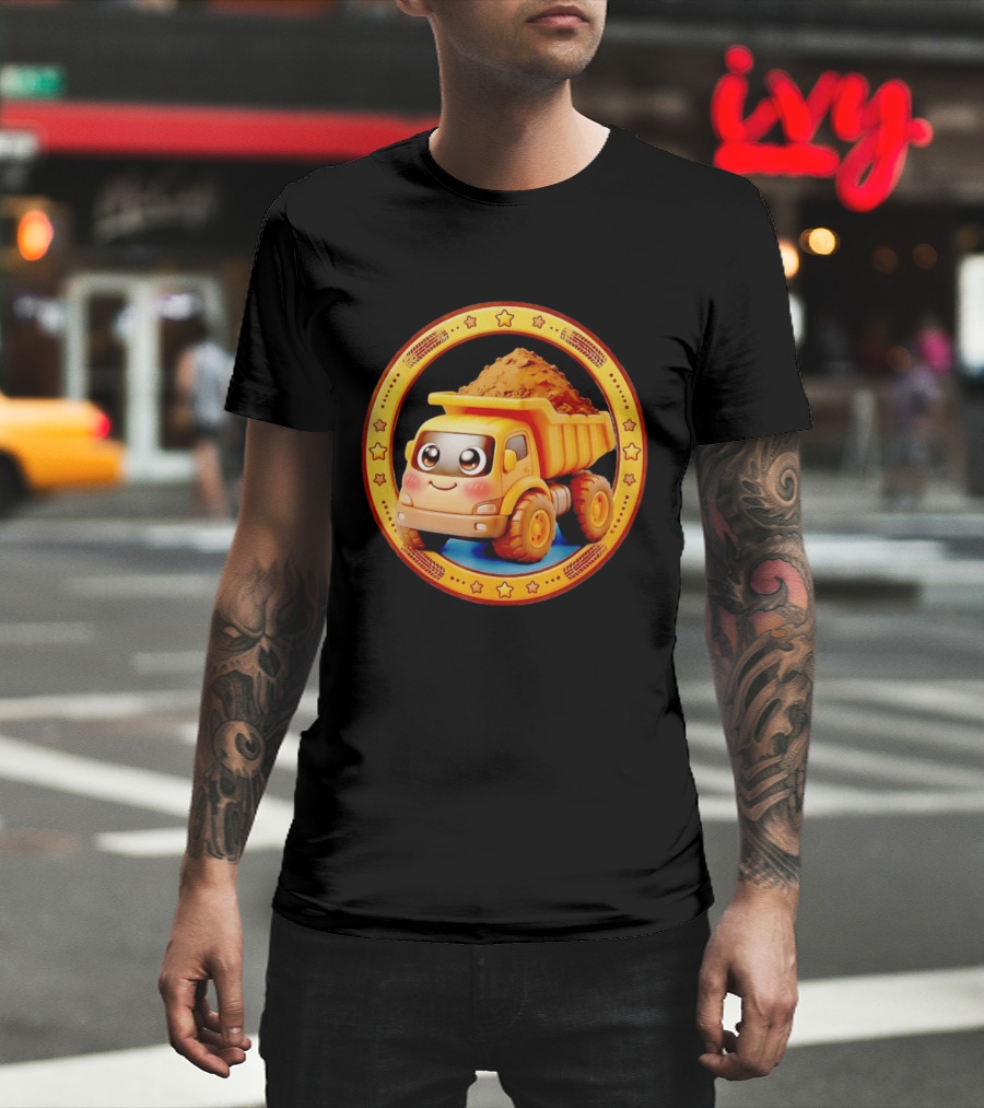 Yellow Dump Truck With Dirt Cute Construction Vehicle With Stars T-Shirt