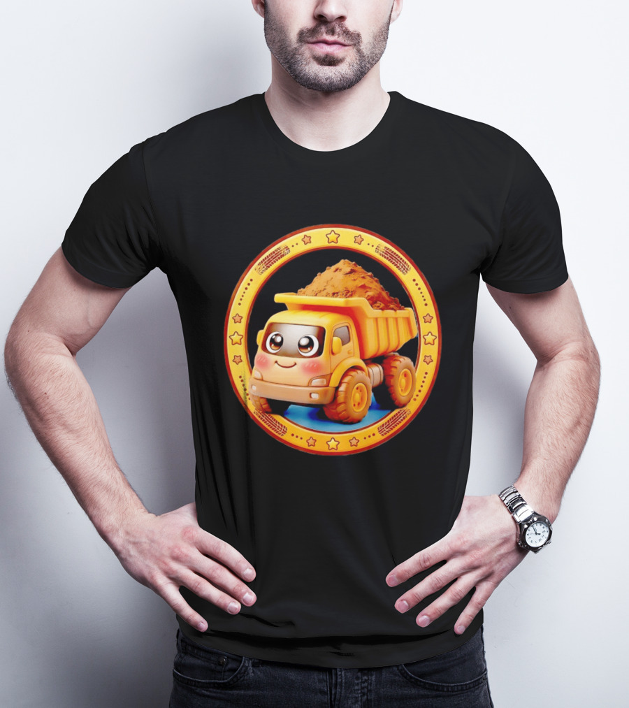 Yellow Dump Truck With Dirt Cute Construction Vehicle With Stars T-Shirt