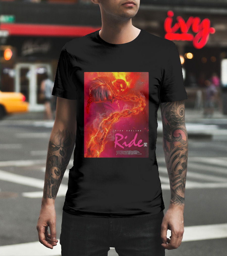 Ryan Gosling Ride Movie Ghost Rider Flaming Chain Image T-Shirt