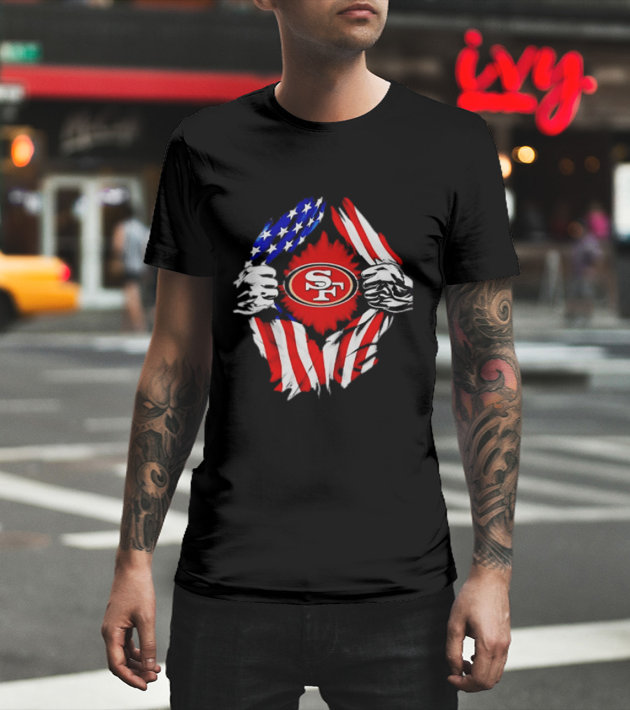 San Francisco 49ers SF American Flag Ripped Chest T-Shirt
