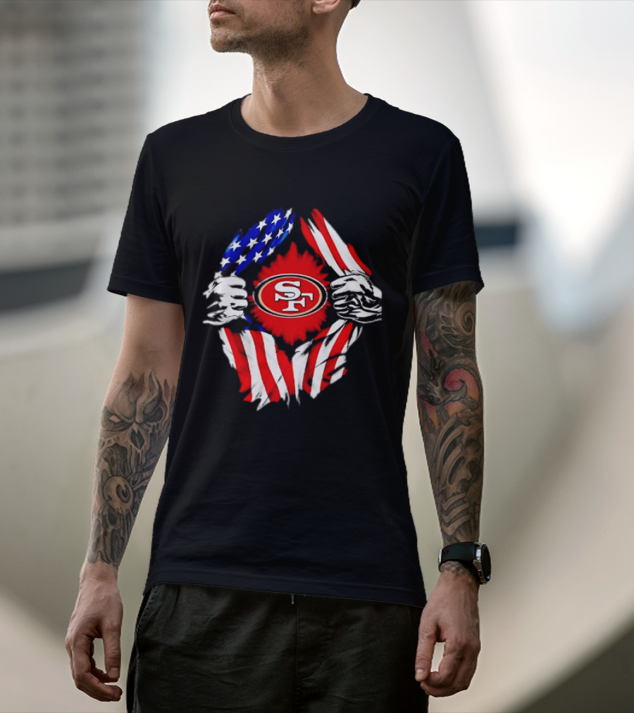 San Francisco 49ers SF American Flag Ripped Chest T-Shirt
