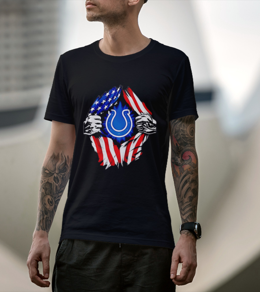 Indianapolis Colts American Flag Ripped Chest T-Shirt