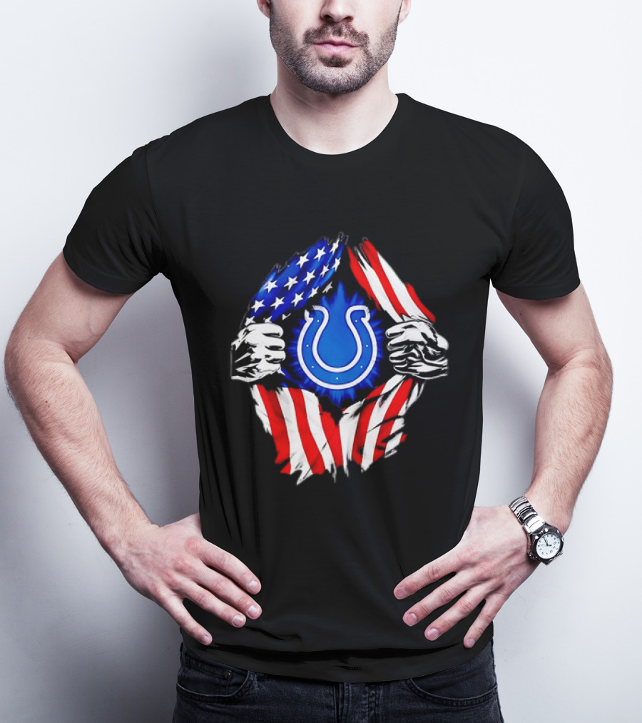 Indianapolis Colts American Flag Ripped Chest T-Shirt