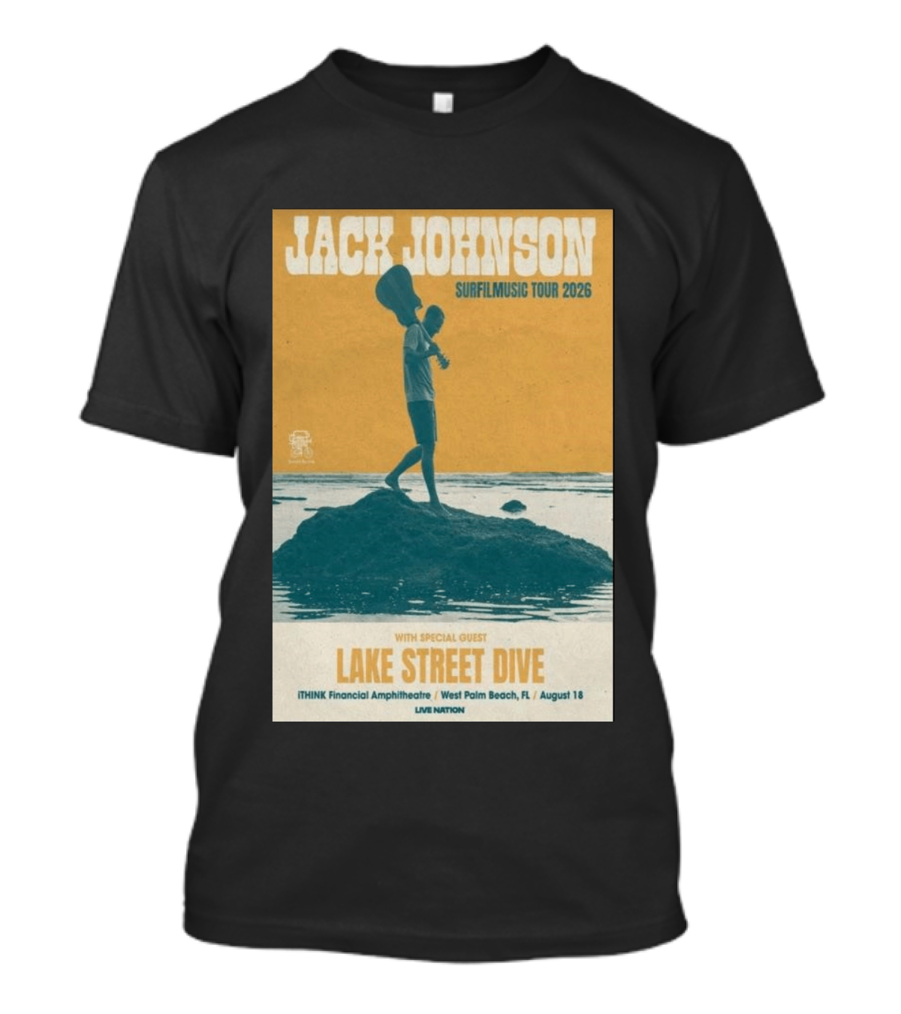 Jack Johnson Surfilmusic Tour 2026 Lake Street Dive ITHINK Financial Amphitheatre West Palm Beach August 18 T-Shirt