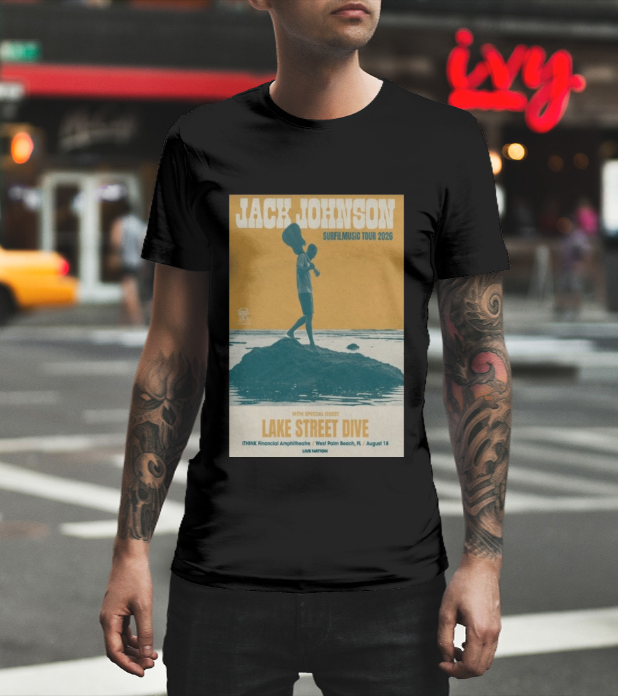 Jack Johnson Surfilmusic Tour 2026 Lake Street Dive ITHINK Financial Amphitheatre West Palm Beach August 18 T-Shirt