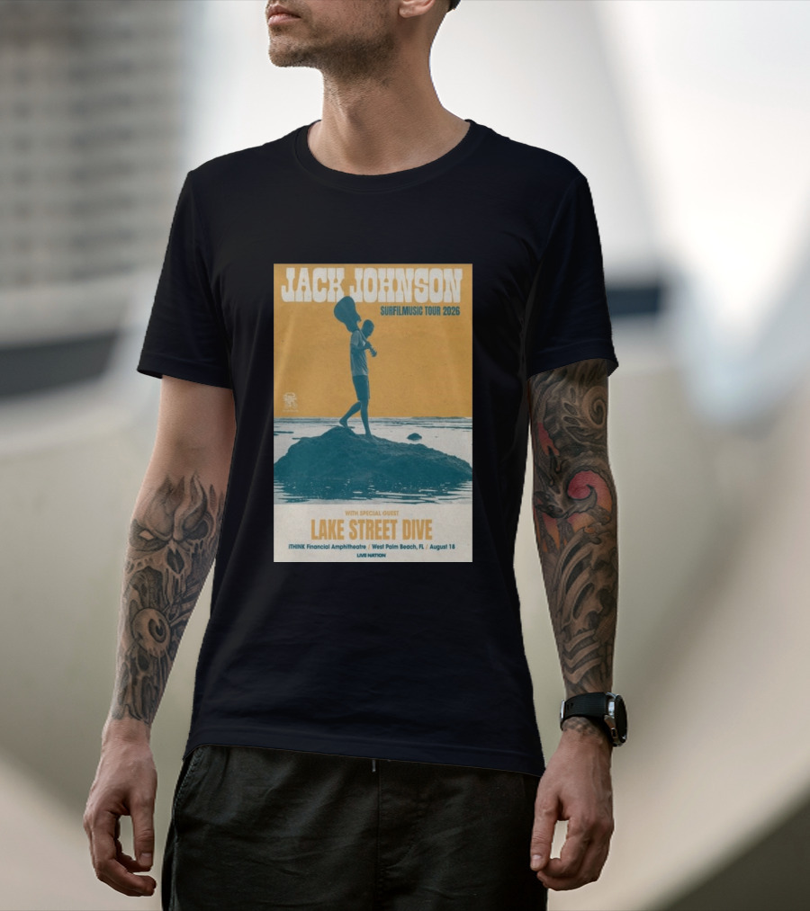 Jack Johnson Surfilmusic Tour 2026 Lake Street Dive ITHINK Financial Amphitheatre West Palm Beach August 18 T-Shirt