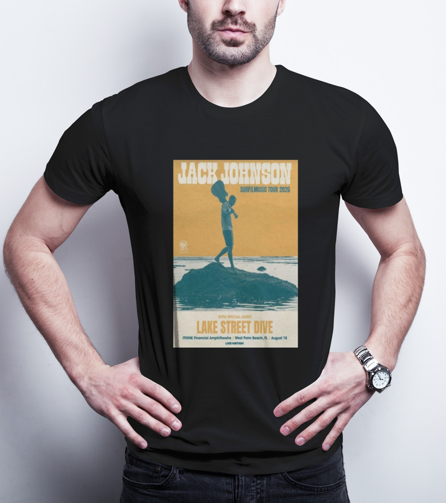 Jack Johnson Surfilmusic Tour 2026 Lake Street Dive ITHINK Financial Amphitheatre West Palm Beach August 18 T-Shirt