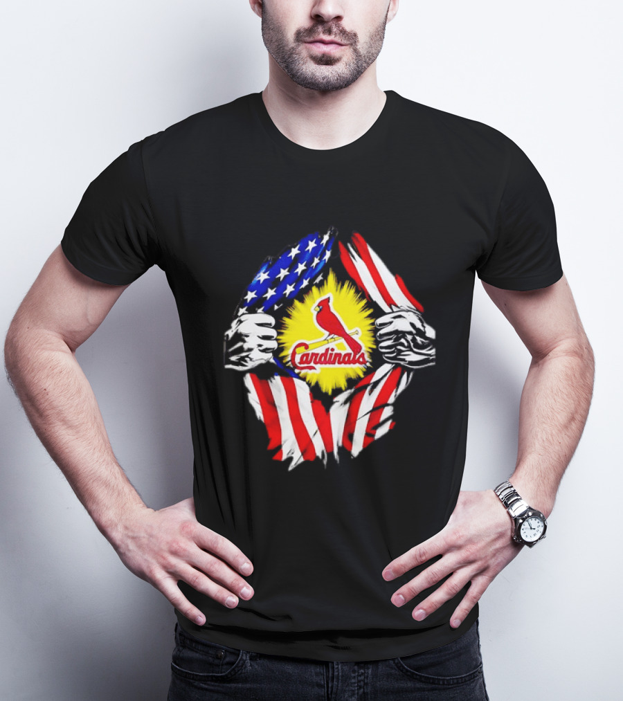 St Louis Cardinals Ripped American Flag Chest Baseball Fan Gear T-Shirt