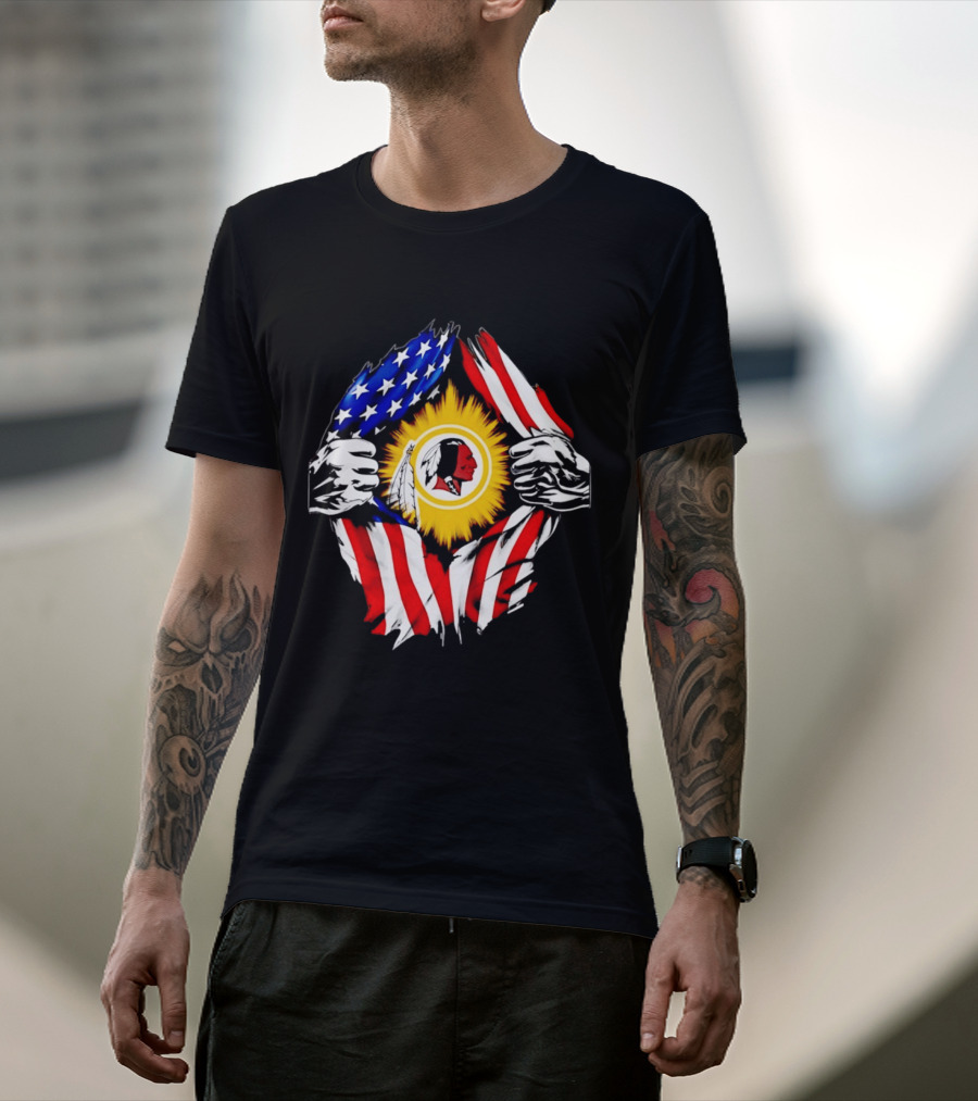 Washington Redskins American Flag Ripped Chest T-Shirt