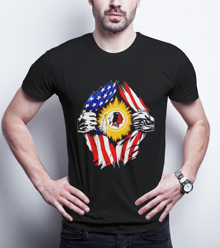 Washington Redskins American Flag Ripped Chest T-Shirt
