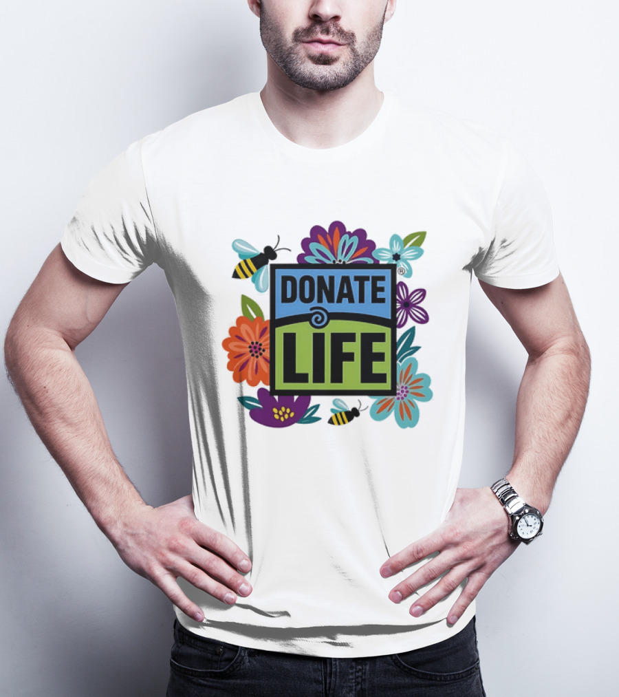Donate Life Floral Bee Awareness Organ Donation Colorful Flowers T-Shirt