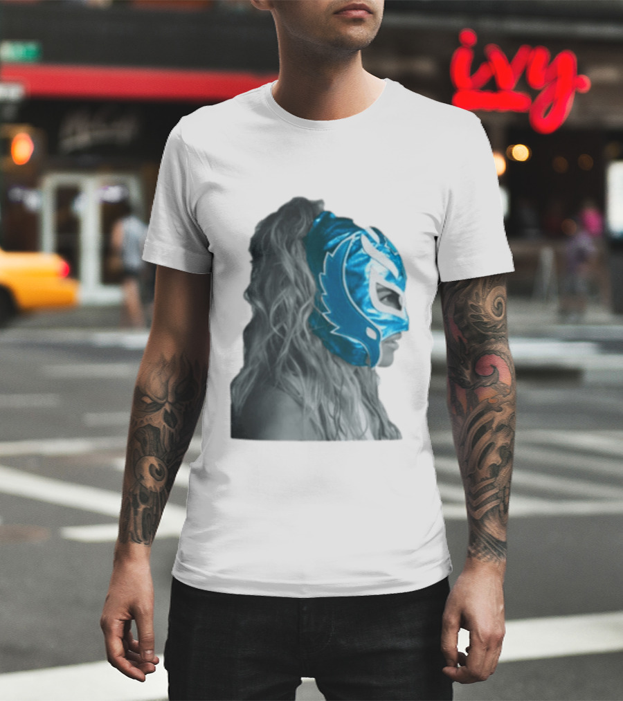 Karol G Store Limited Edition Cream Blue Luchador Mask T-Shirt