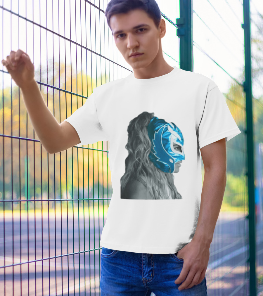 Karol G Store Limited Edition Cream Blue Luchador Mask T-Shirt