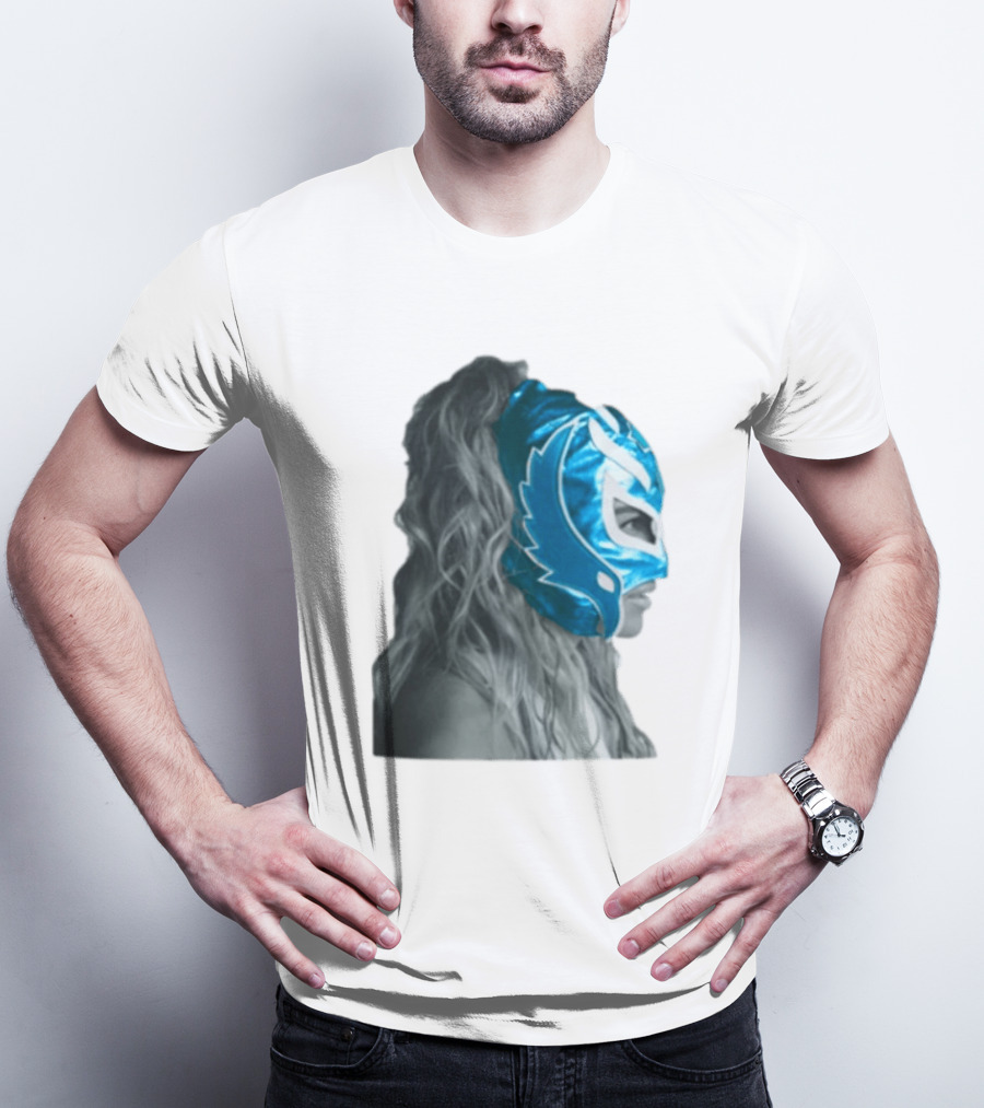 Karol G Store Limited Edition Cream Blue Luchador Mask T-Shirt