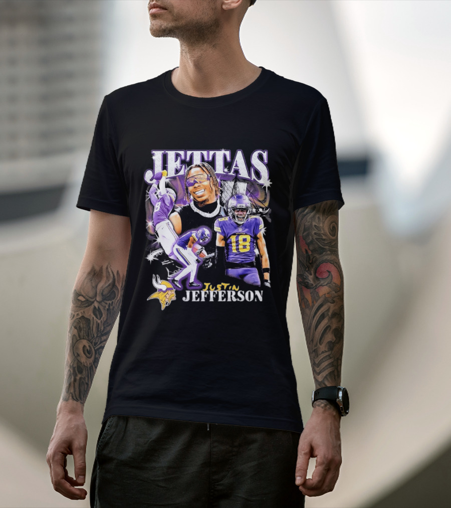 Fanatics Black Jettas Justin Jefferson Minnesota Vikings Notorious Player T-Shirt