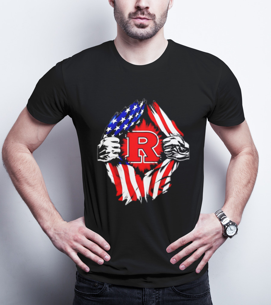 Rutgers Scarlet Knights American Flag R T-Shirt