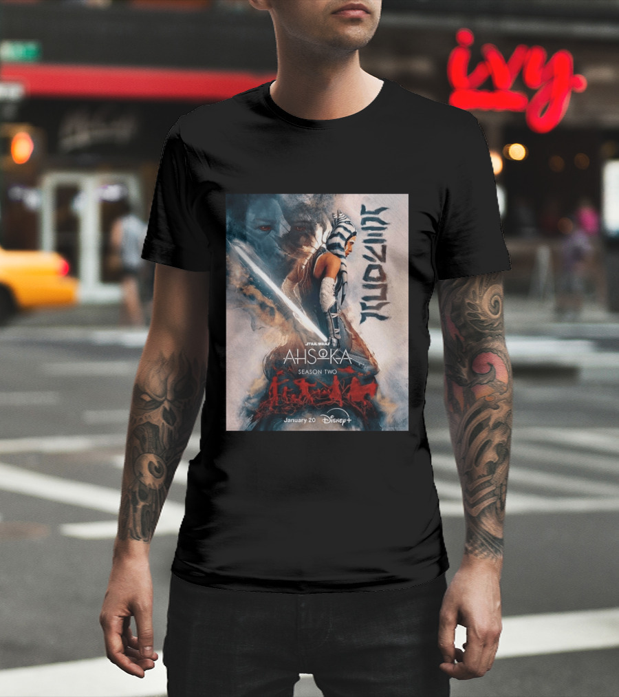 Star Wars Ahsoka Season 2 Premiering January 20 Disney Plus Featuring Lightsaber And Characters T-Shirt