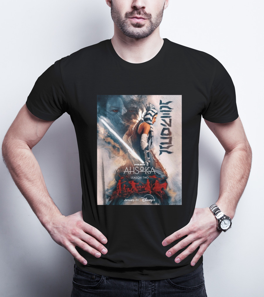 Star Wars Ahsoka Season 2 Premiering January 20 Disney Plus Featuring Lightsaber And Characters T-Shirt
