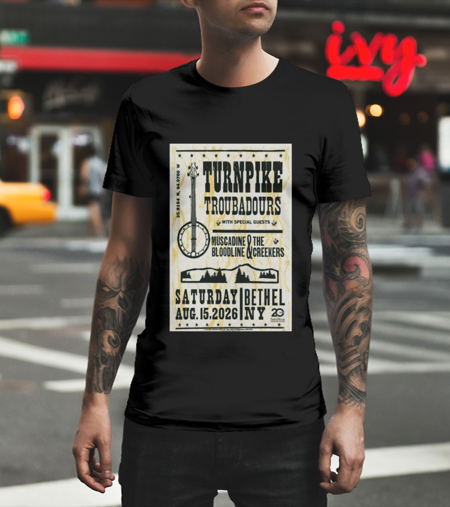 Turnpike Troubadours Bethel Woods 2026 With Muscadine Bloodline The Creekers August 15 Concert T-Shirt