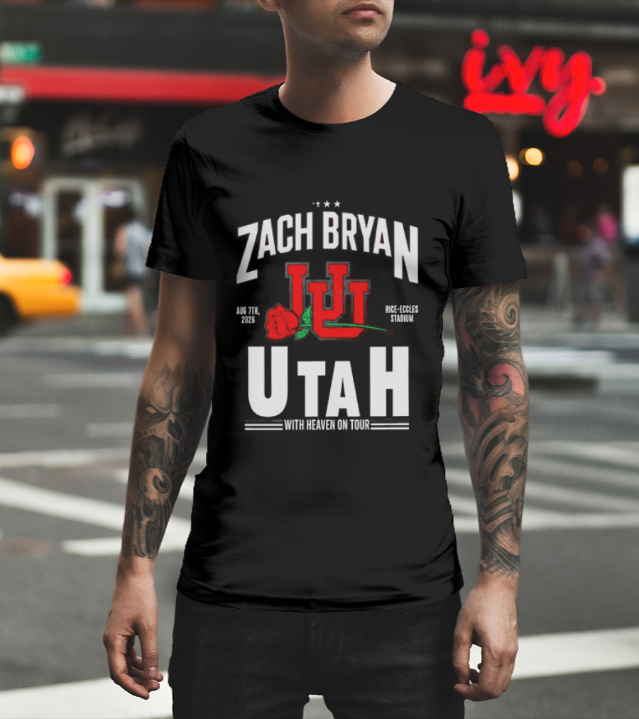 Zach Bryan Utah Rice Eccles Stadium Aug 7th 2026 With Heaven On Tour Red Rose JJJ T-Shirt