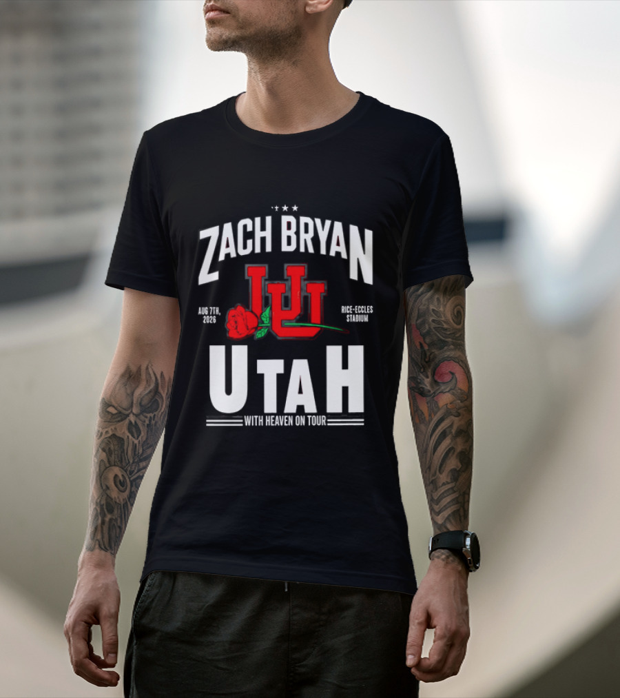 Zach Bryan Utah Rice Eccles Stadium Aug 7th 2026 With Heaven On Tour Red Rose JJJ T-Shirt