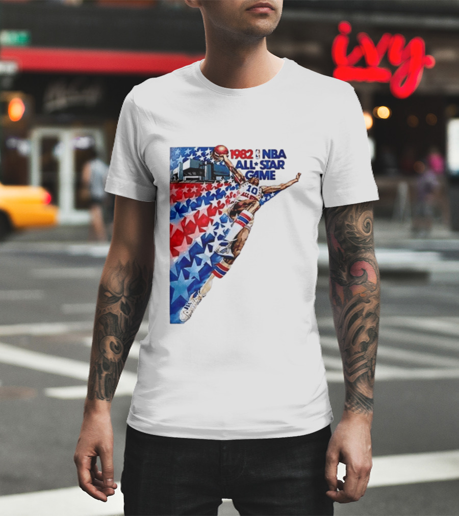 1982 NBA All Star Game Dunking Pose With Stars And Stripes T-Shirt