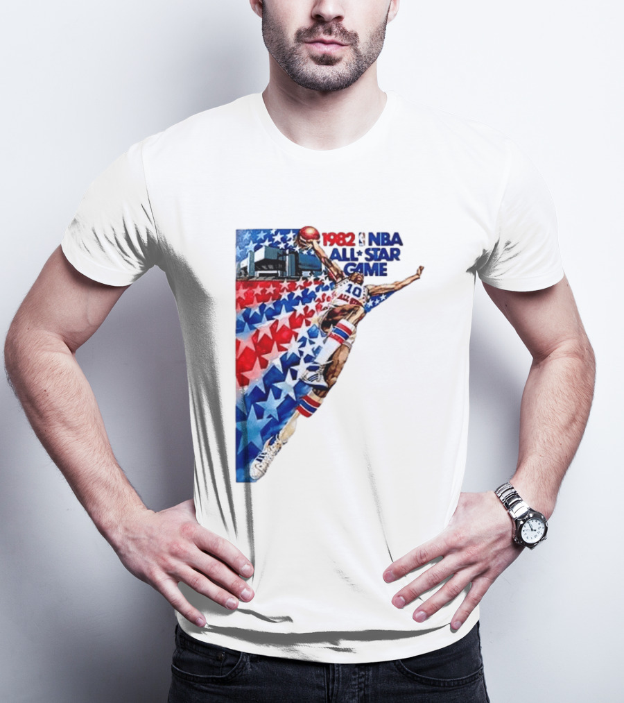 1982 NBA All Star Game Dunking Pose With Stars And Stripes T-Shirt