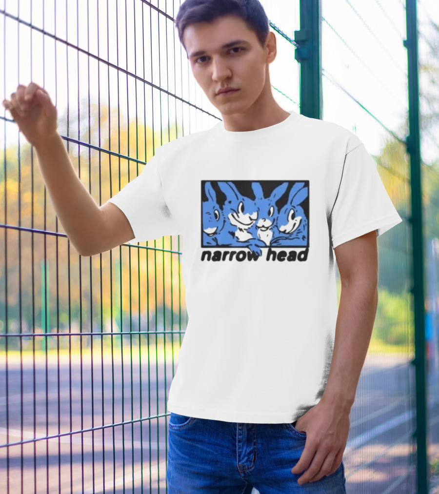 Narrow Head Four Rabbits Blue Black White T-Shirt