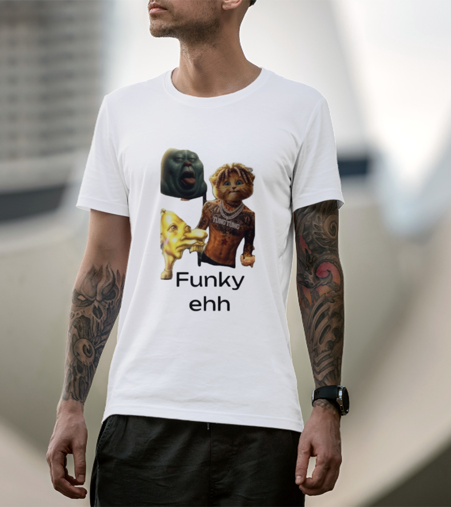 Neegy Funky Ehh Tung Tung Cat Tattoo Character Trio T-Shirt