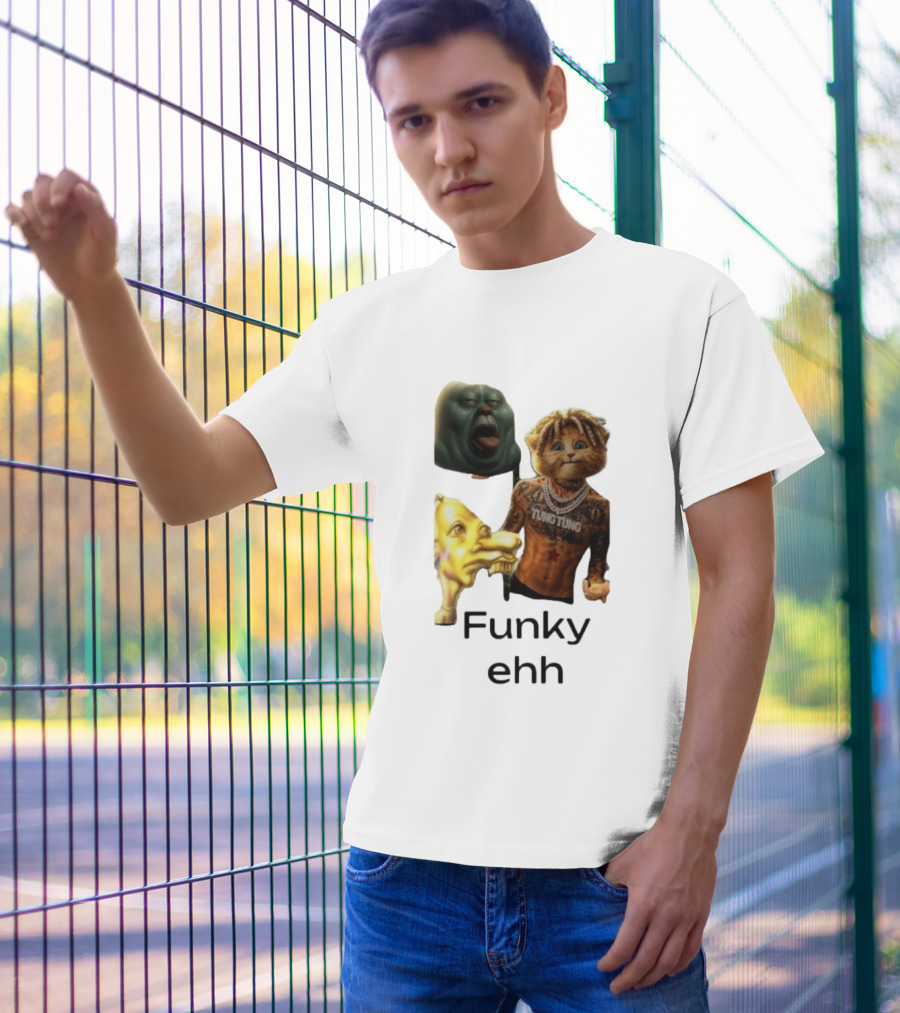 Neegy Funky Ehh Tung Tung Cat Tattoo Character Trio T-Shirt