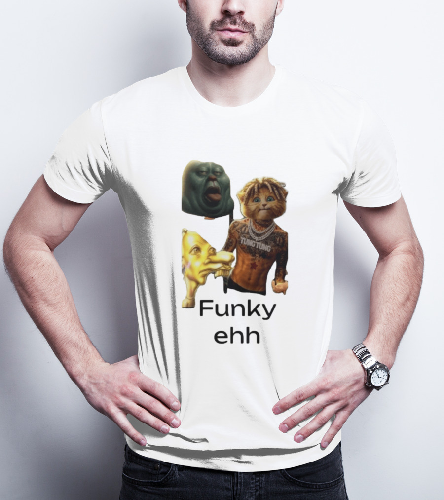Neegy Funky Ehh Tung Tung Cat Tattoo Character Trio T-Shirt