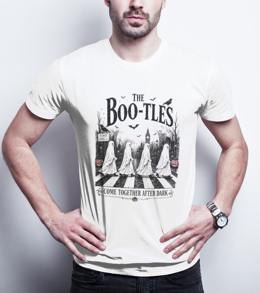 The Boo Tles Come Together After Dark Halloween Ghostly Abbey Road Bats Pumpkins T-Shirt
