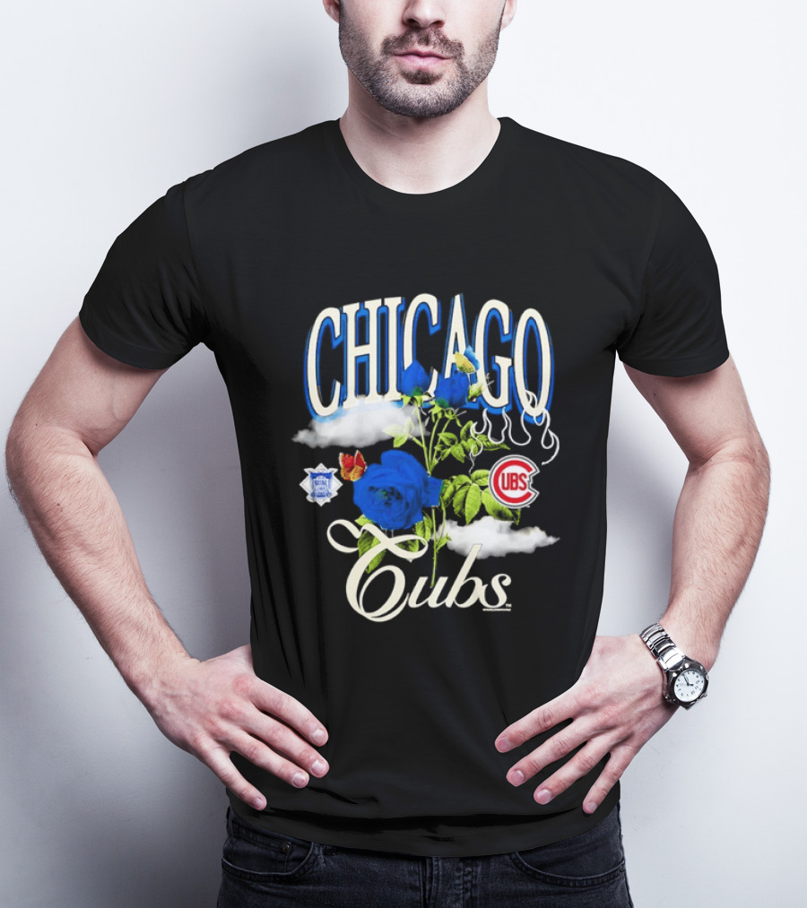 Chicago Cubs National League Blue Floral Rose Clouds T-Shirt