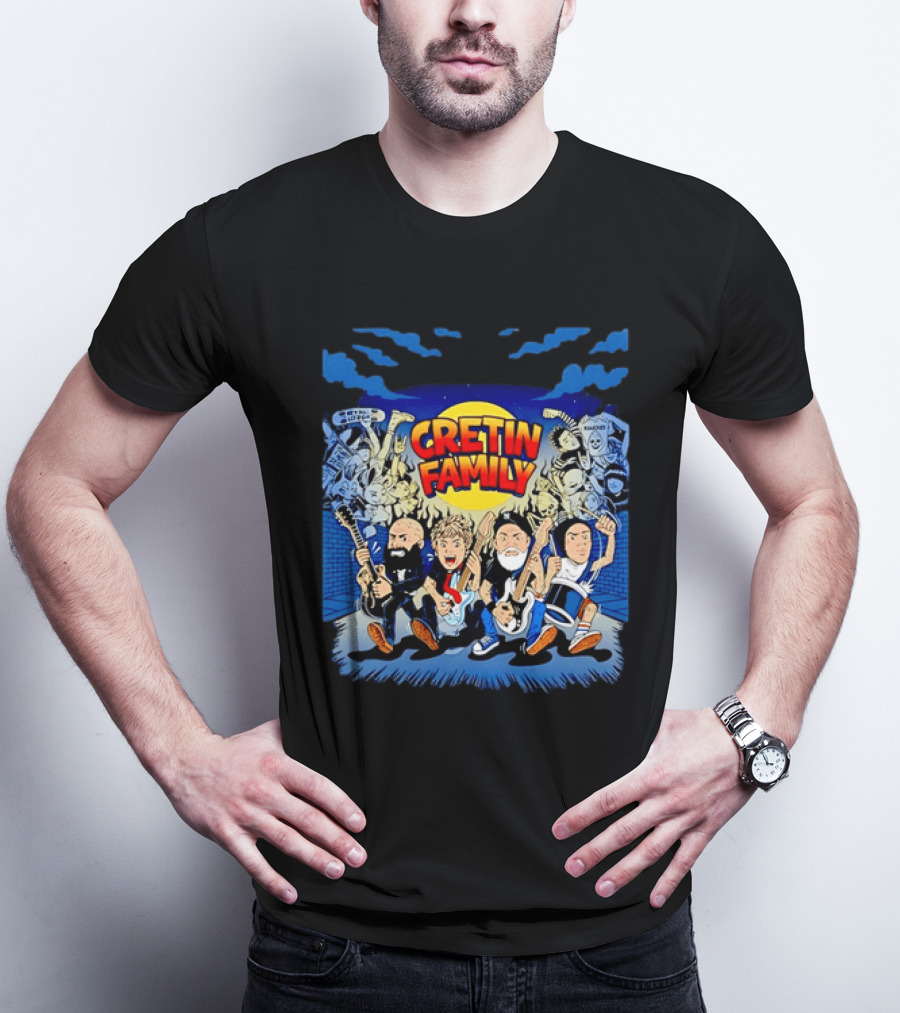 Cretin Family Ramones Cartoon Band Punk Rock Skull T-Shirt