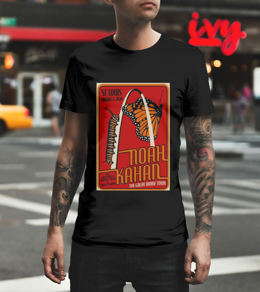 Noah Kahan August 2 2026 St Louis The Great Divide Tour Monarch Arch T-Shirt