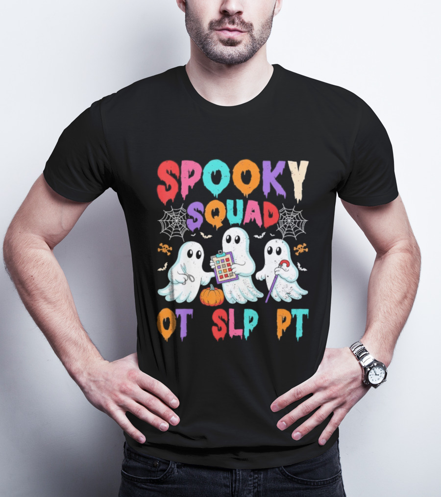 OT SLP PT Spooky Squad Halloween Ghosts Pumpkin Clipboard Lollipop T-Shirt