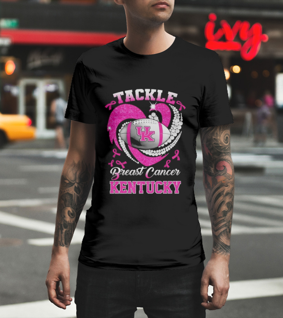 Tackle Breast Cancer Kentucky Wildcats UK Football Pink Ribbons T-Shirt