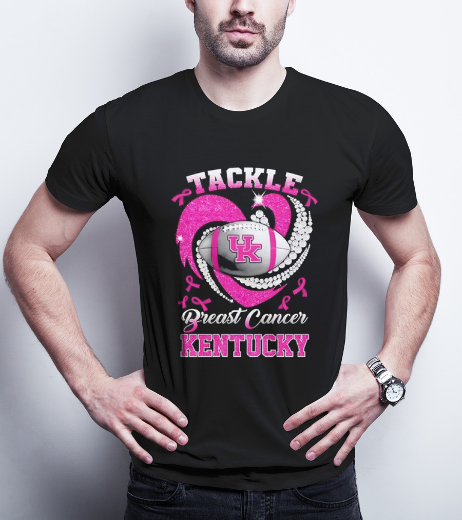 Tackle Breast Cancer Kentucky Wildcats UK Football Pink Ribbons T-Shirt