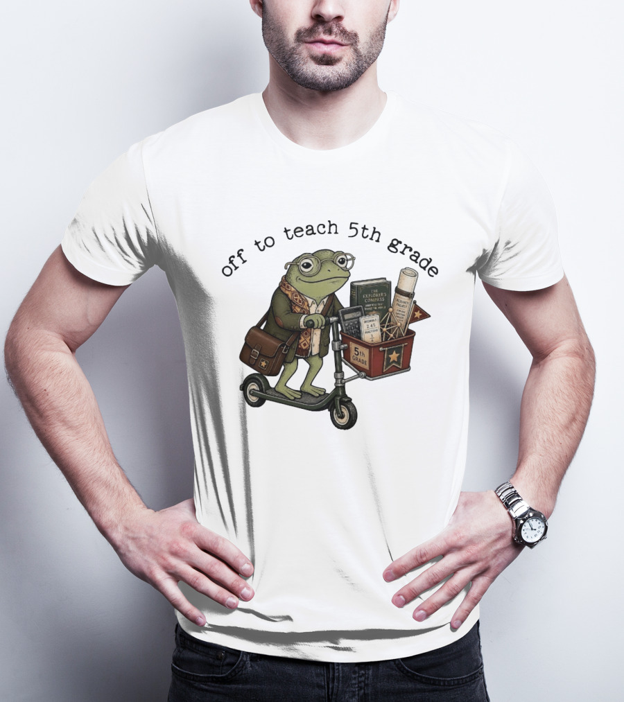 Off To Teach 5th Grade Frog Teacher Scooter Back To School T-Shirt