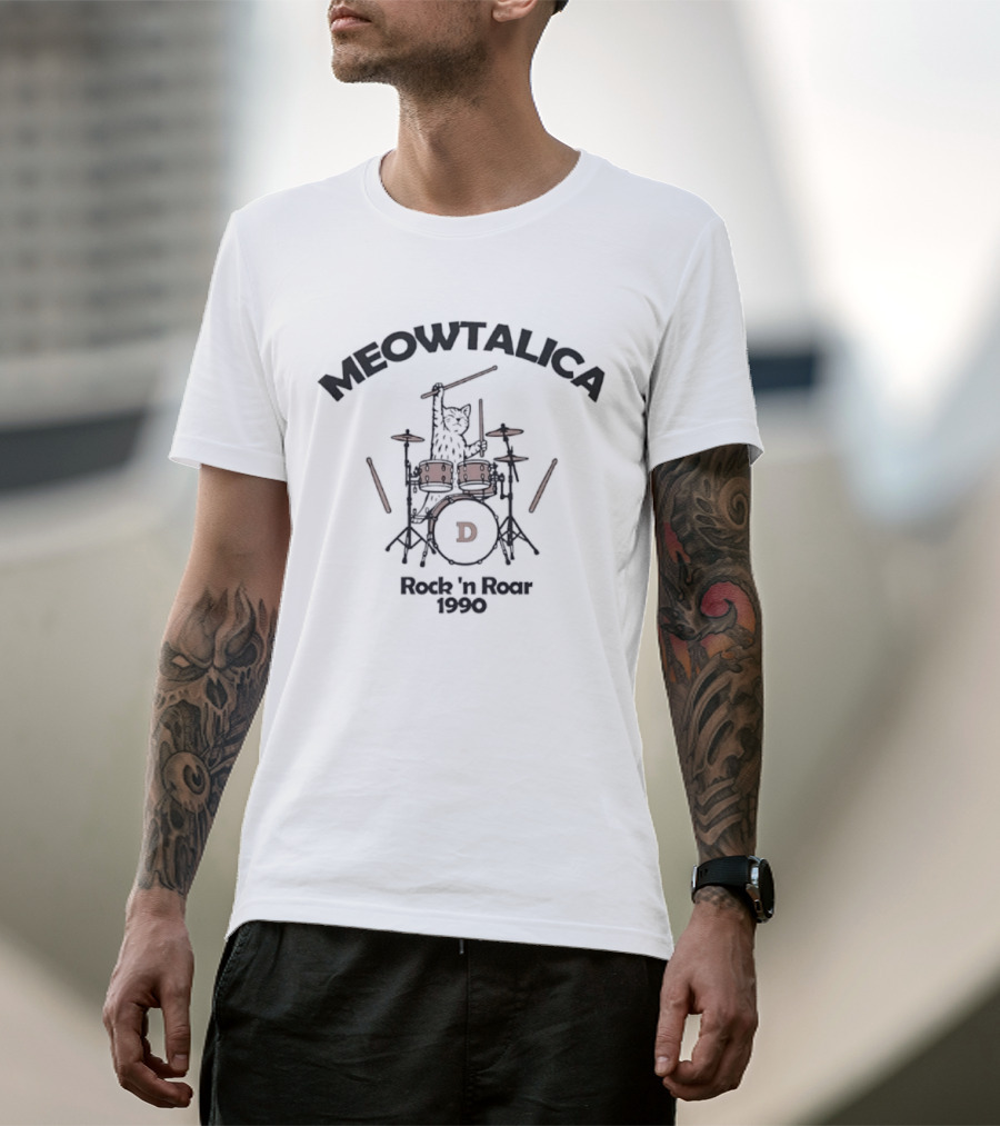 Meowtalica Rock 'n Roar 1990 Cat Drummer D T-Shirt