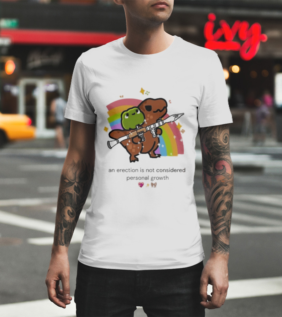Original Rex Rocket An Erection Is Not Considered Personal Growth Rainbow Dinosaur Frog T-Shirt