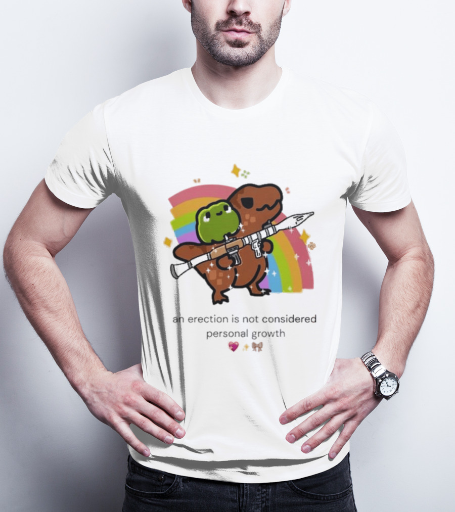Original Rex Rocket An Erection Is Not Considered Personal Growth Rainbow Dinosaur Frog T-Shirt
