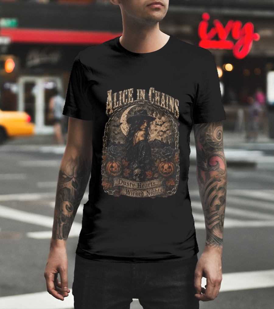 Alice In Chains Dusty Hearts Wicked Nights Gothic Witch Pumpkin Skulls Moon T-Shirt