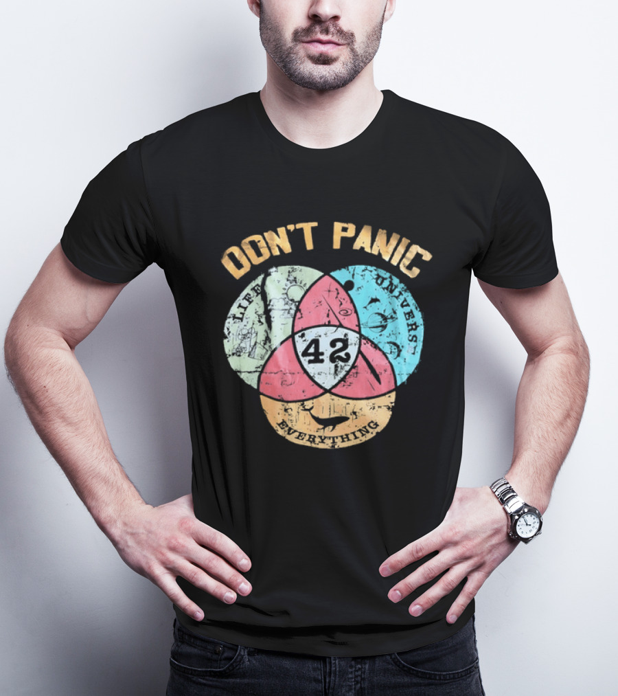 Don't Panic Life Universe Everything 42 Distressed T-Shirt