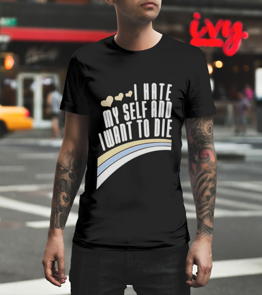 I Hate Myself And I Want To Die Nirvana Hearts Rainbow T-Shirt