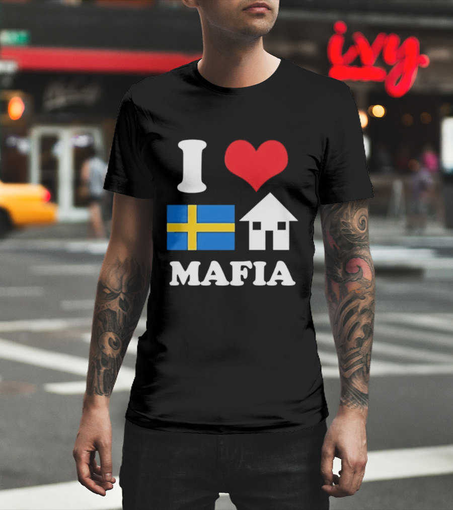 I Love Swedish Flag Heart House Mafia EDM Electronic Dance Music T-Shirt